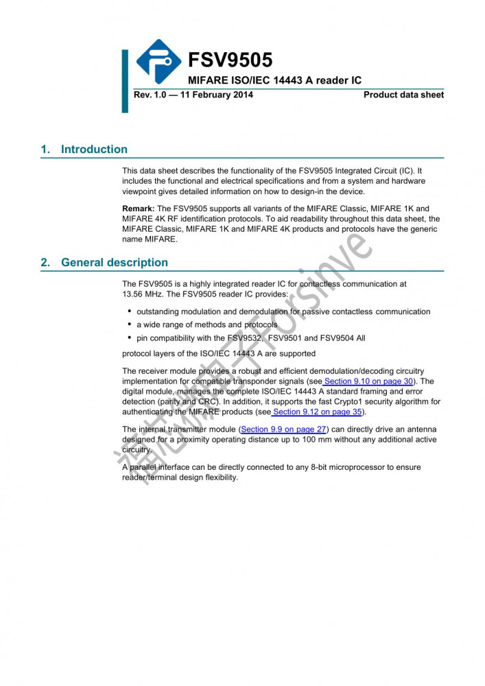 FSV9505 datasheet page 1