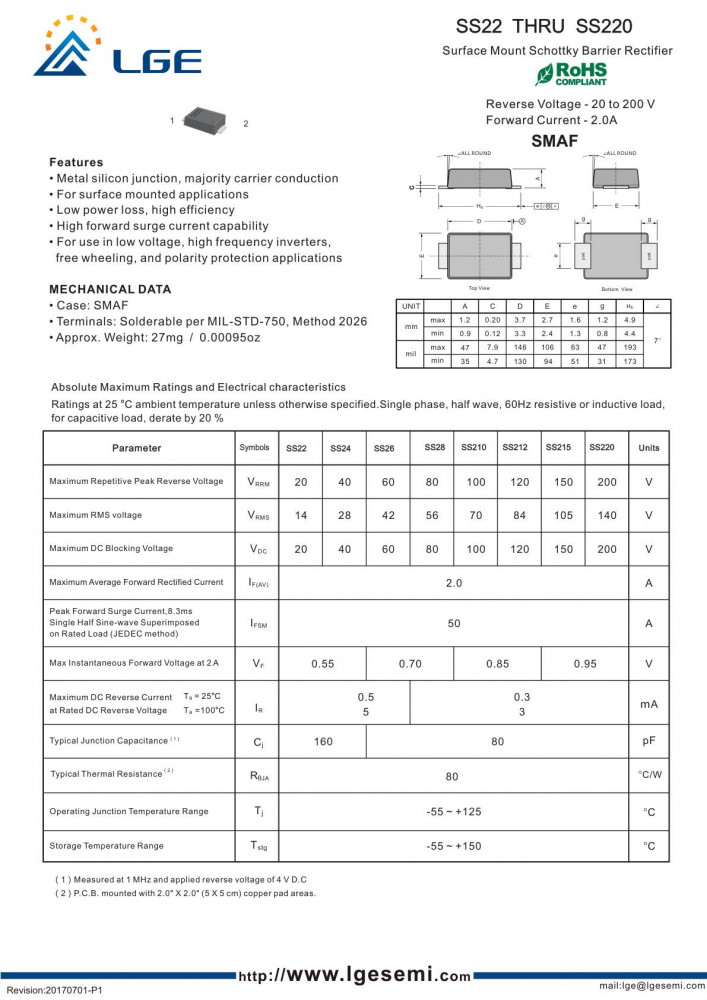 LGE SS26 datasheet page 1
