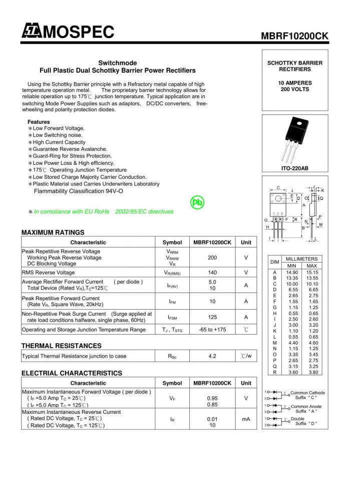 MBRF10200CK datasheet page 1