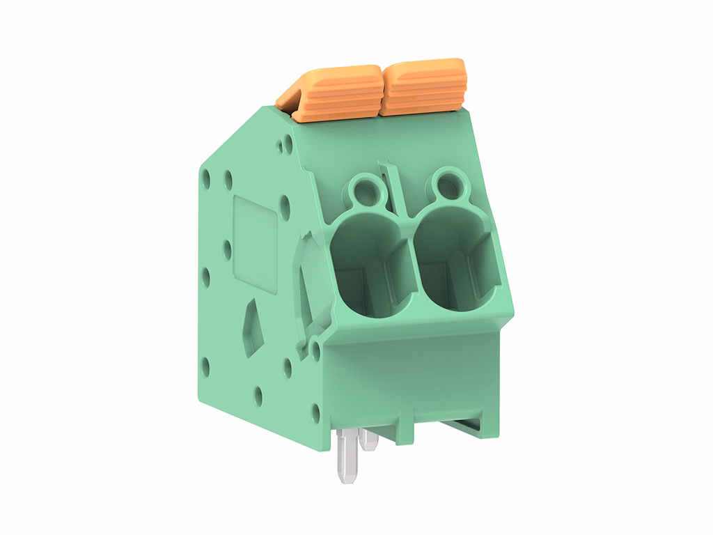 7.50mm Pitch Lever Activated Fixed Mount PCB Terminal Block, 35° Wire Entry, Left Front Terminal, 2 Circuits for sale