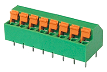 5.08mm Pitch, Eurostyle Fixed-Mount Push-Button Terminal Block, 45° Standard, 8A, 22-16 AWG, Green, 6 Circuits for sale