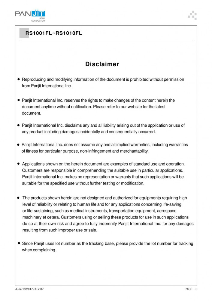 PANJIT RS1010FL datasheet page 5