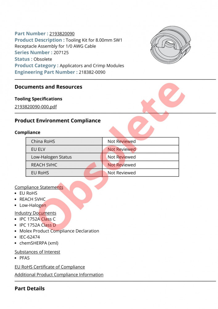 Tooling specification preview, page 1