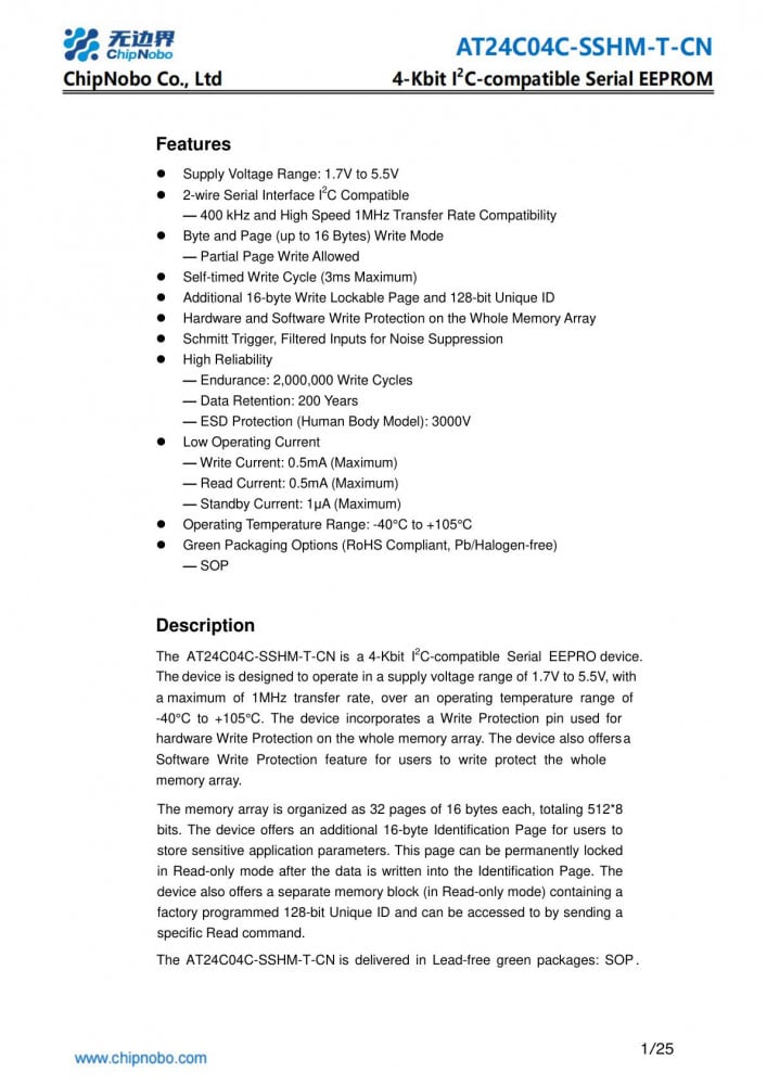 AT24C04C-SSHM-T-CN datasheet page 1