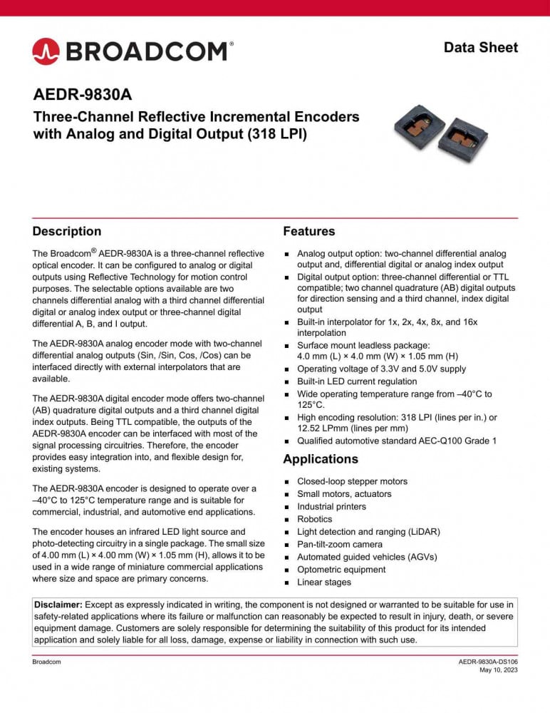 AEDR-9830A datasheet page 1