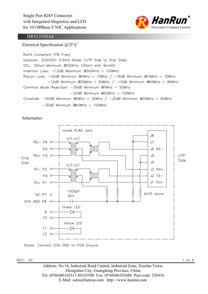 HR923550AE electrical specification and schematic