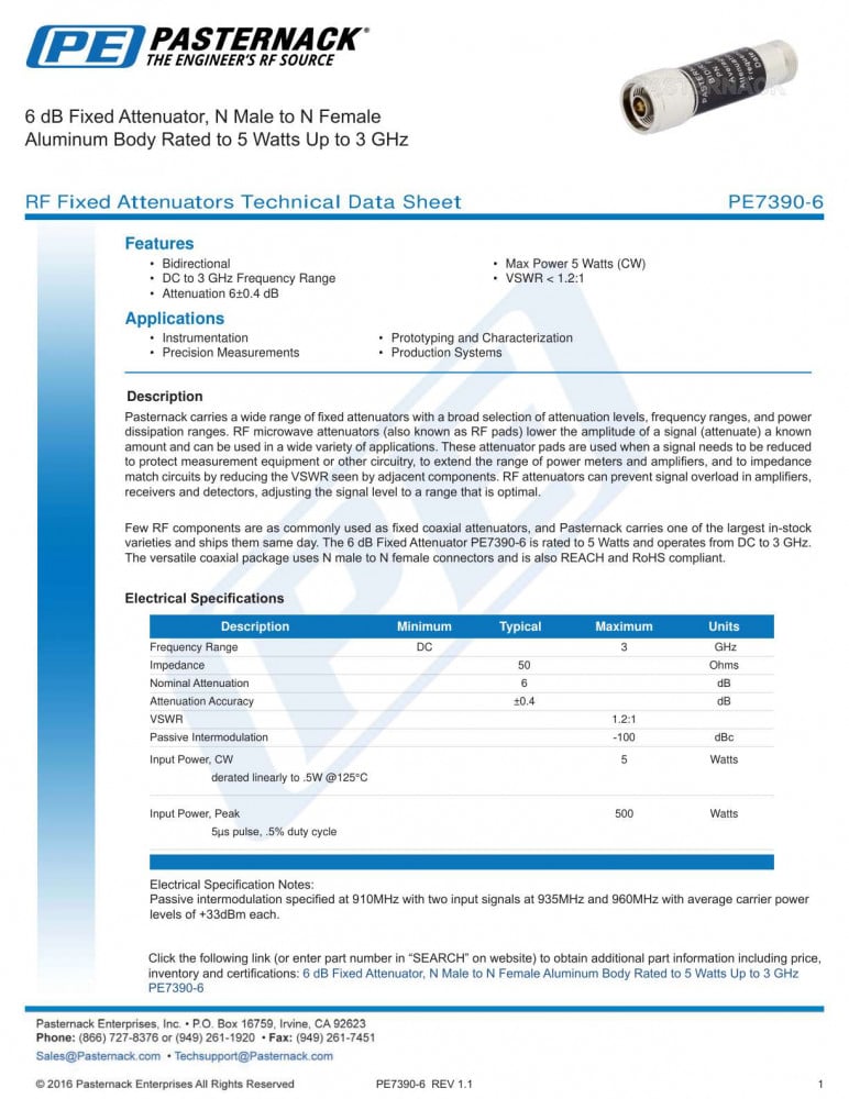 PE7390-6 technical datasheet page 1