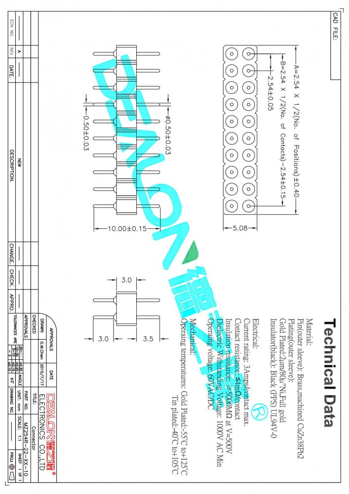 DEALON MZ254R-22-10-10 technical drawing