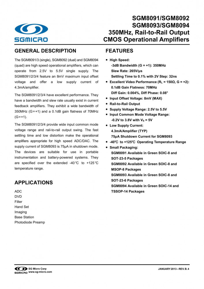 SGM8091 datasheet page 1