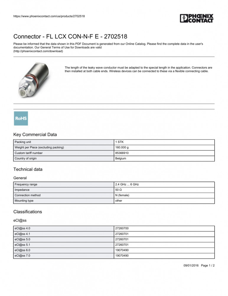 Phoenix Contact 2702518 technical document page 1