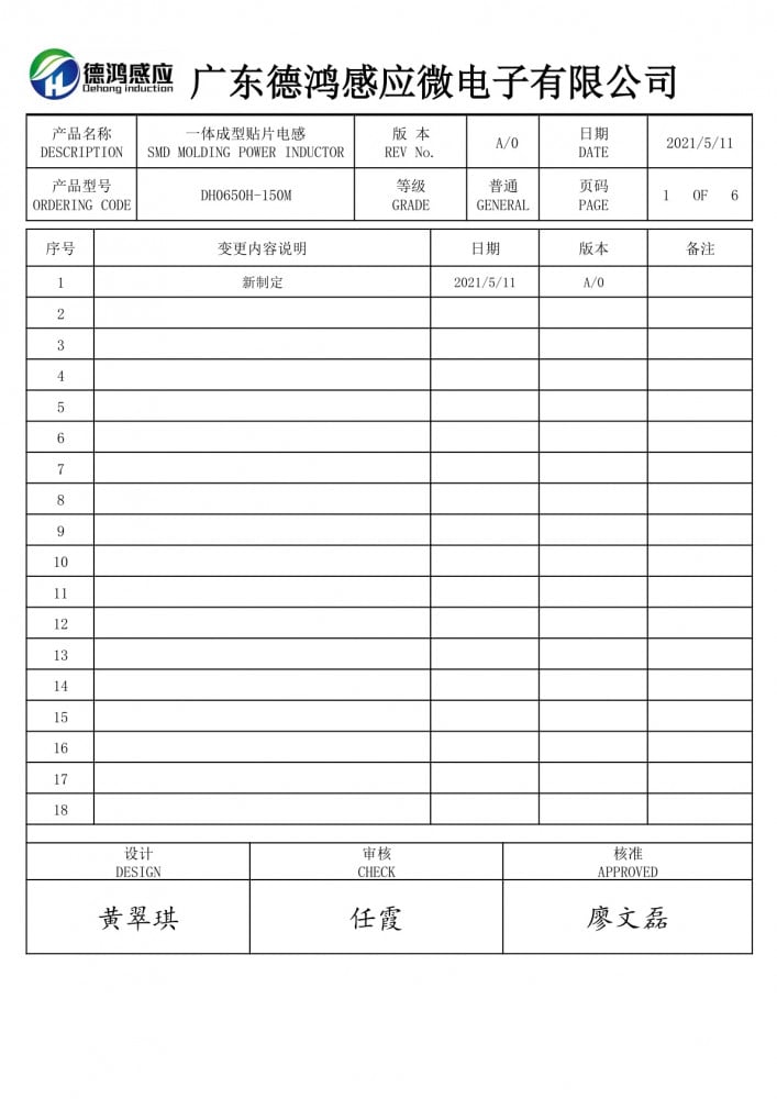 DH0650H-150M approval document page 2