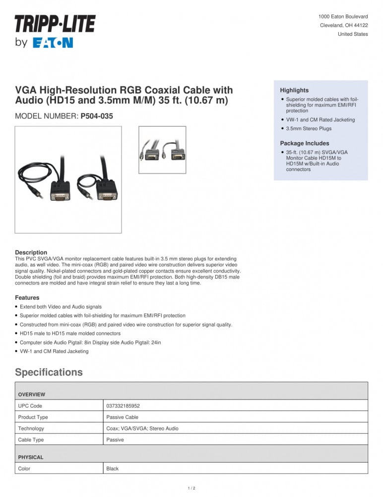 P504-035 technical document page 1