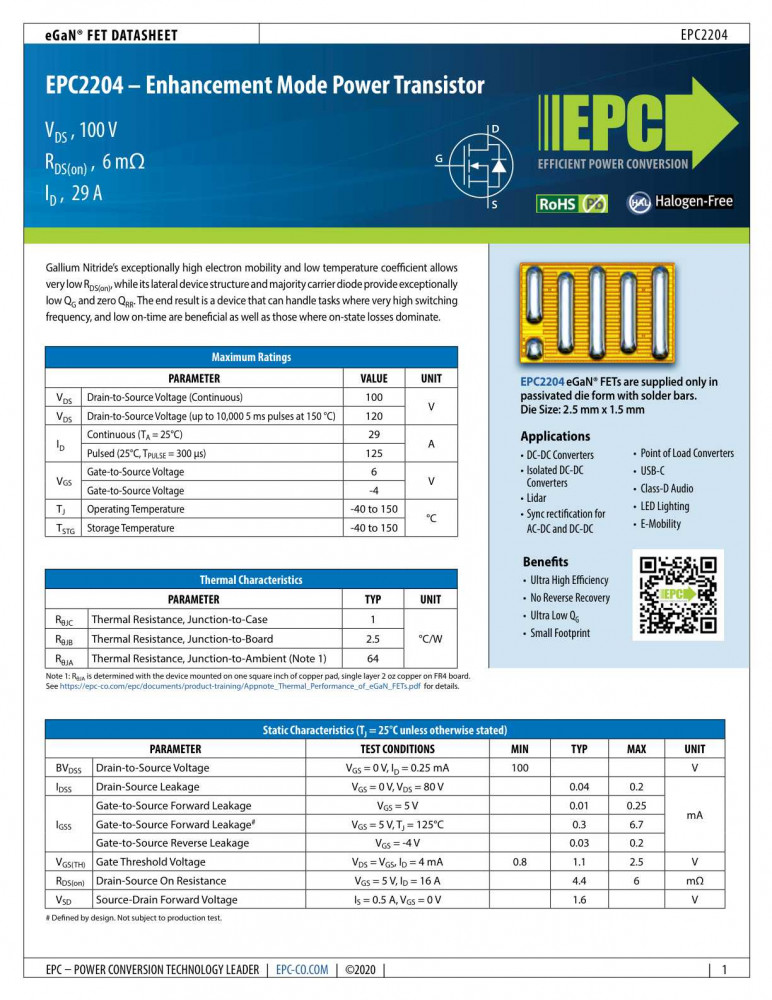 EPC2204 technical document page 1