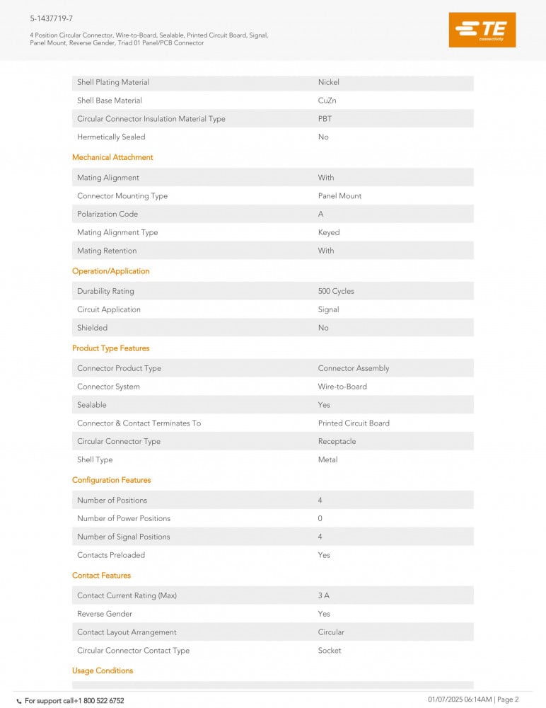 TE Connectivity 5-1437719-7 technical document page 2