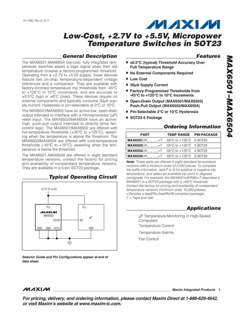 MAX6501–MAX6504 datasheet page 1