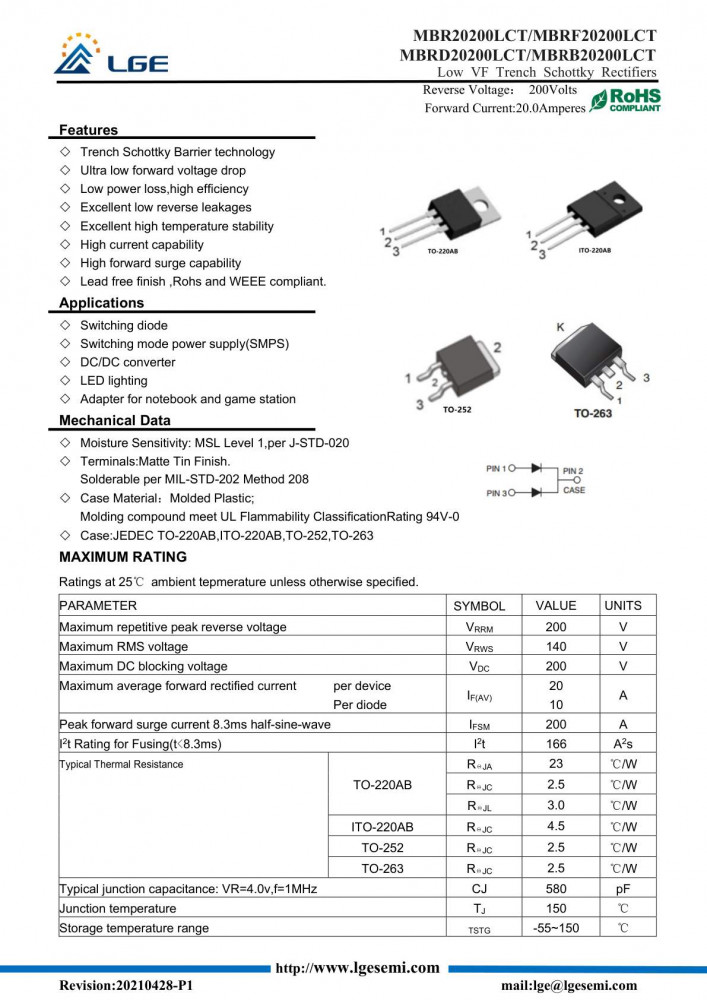 MBRF20200LCT datasheet page 1