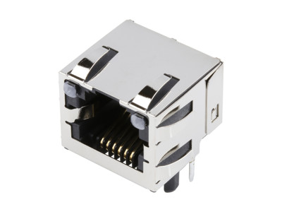 Modular Jack, Right-Angle, Low Profile, Inverted, Shielded, Offset Panel  Grounding Tabs, Lightpipes, 6/6