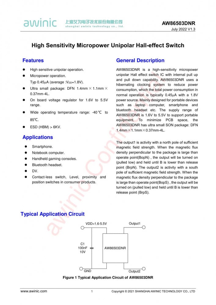 AW86503DNR datasheet page 1