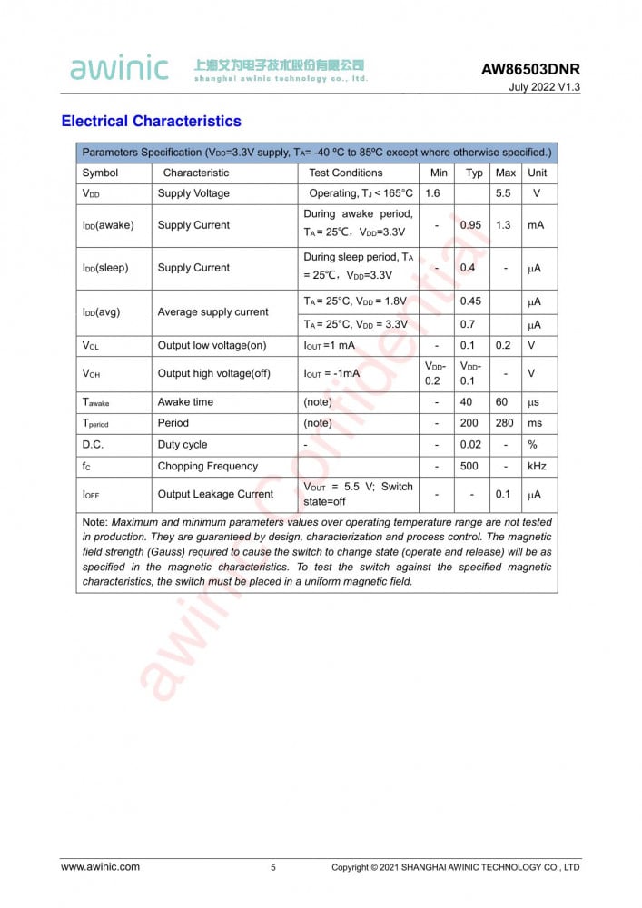 AW86503DNR datasheet page 5