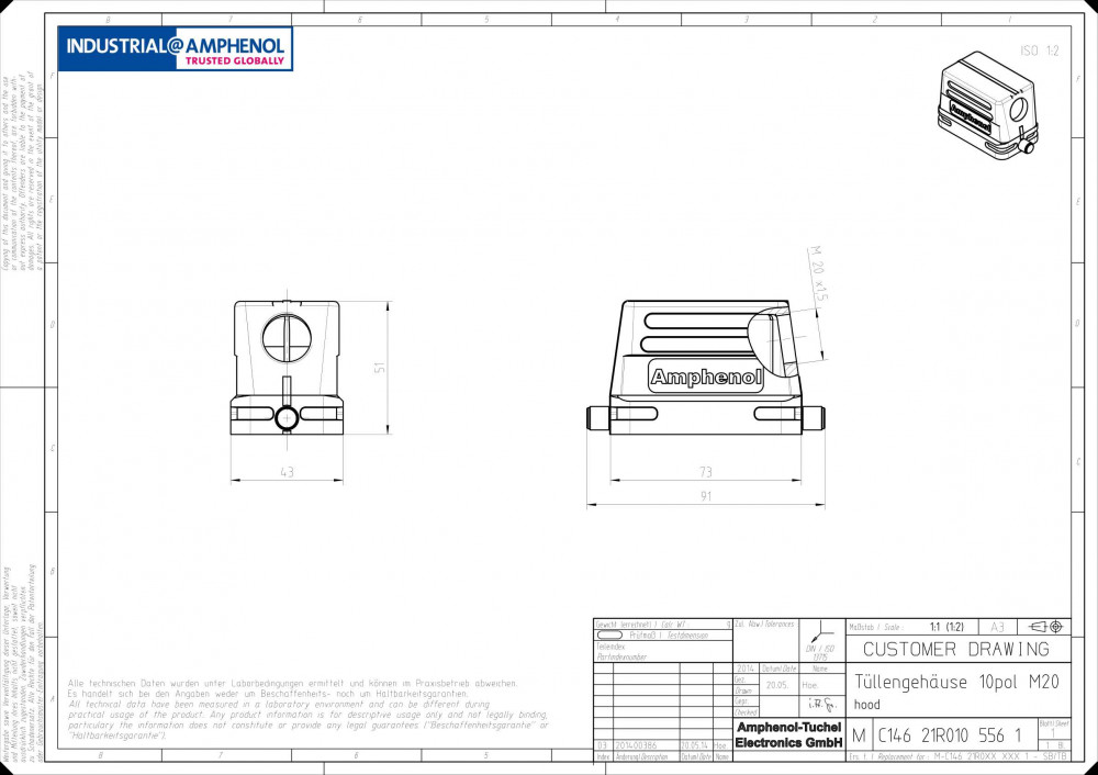 Amphenol C14621R0105561 customer drawing preview