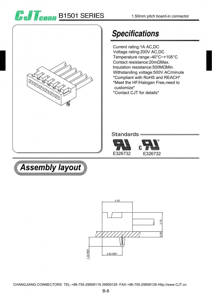 CJT B1501H-3P product document page 1