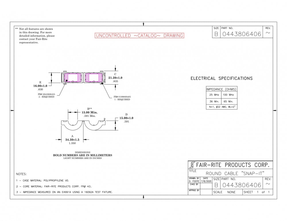 Fair-Rite 0443806406 technical drawing