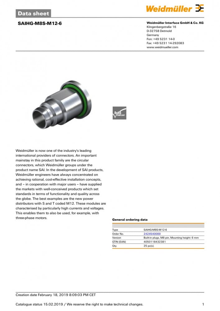 WEIDMULLER 2424540000 document page 1