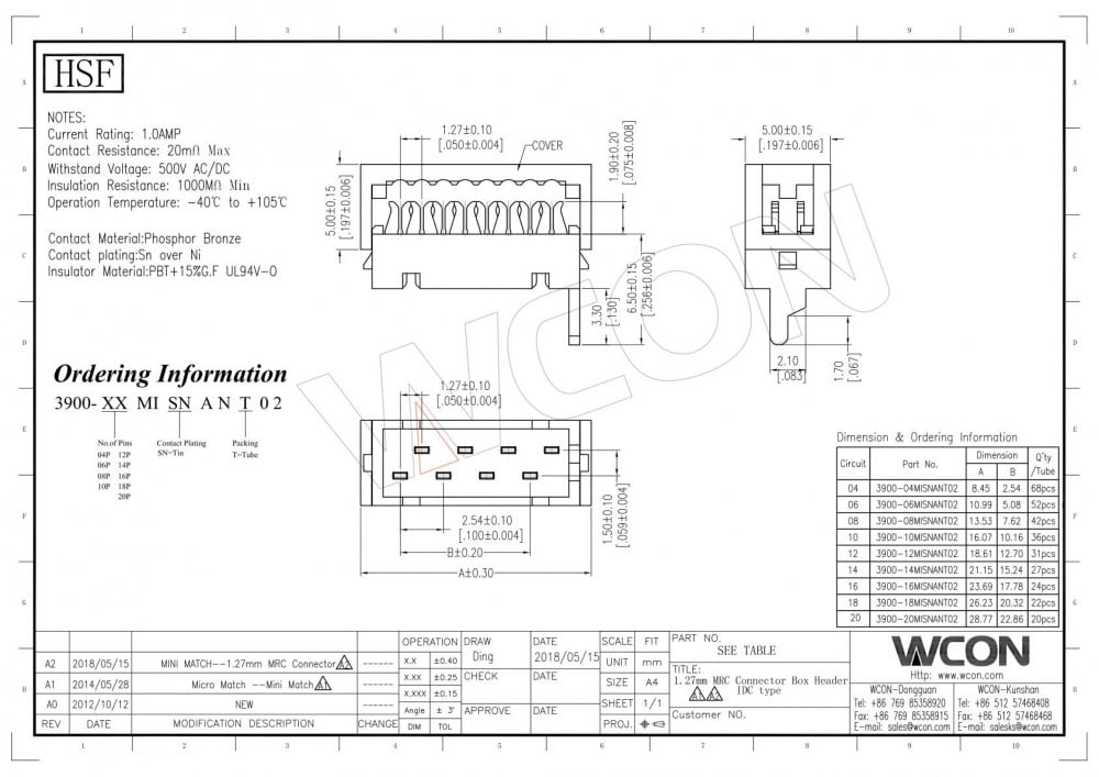 WCON 3900 series technical drawing preview