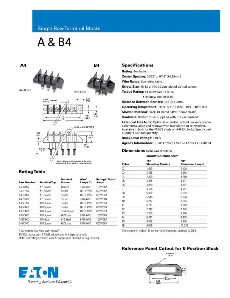 EATON terminal block datasheet page 1