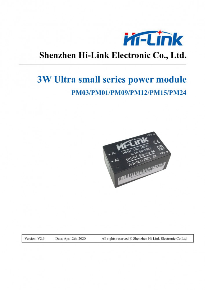 HLK-PM03 datasheet page 1