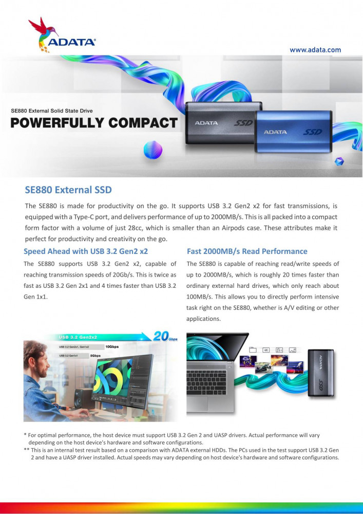 ADATA SE880 product document, page 1
