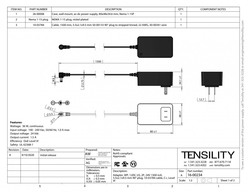 Tensility 16-00234 product specification, page 1