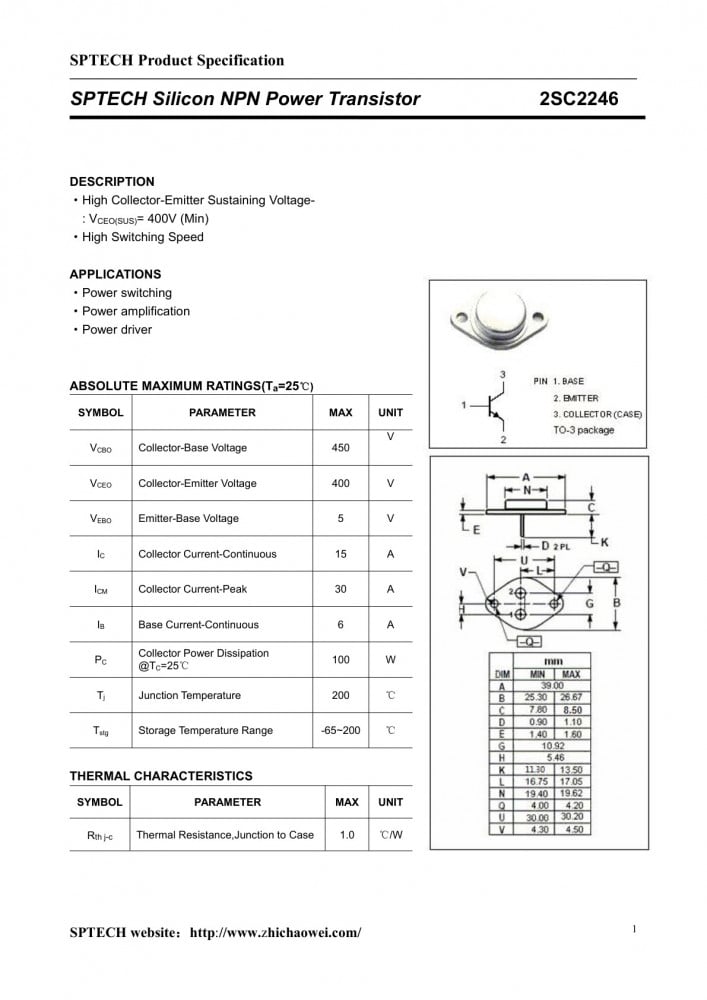2SC2246 SPTECH datasheet page 1