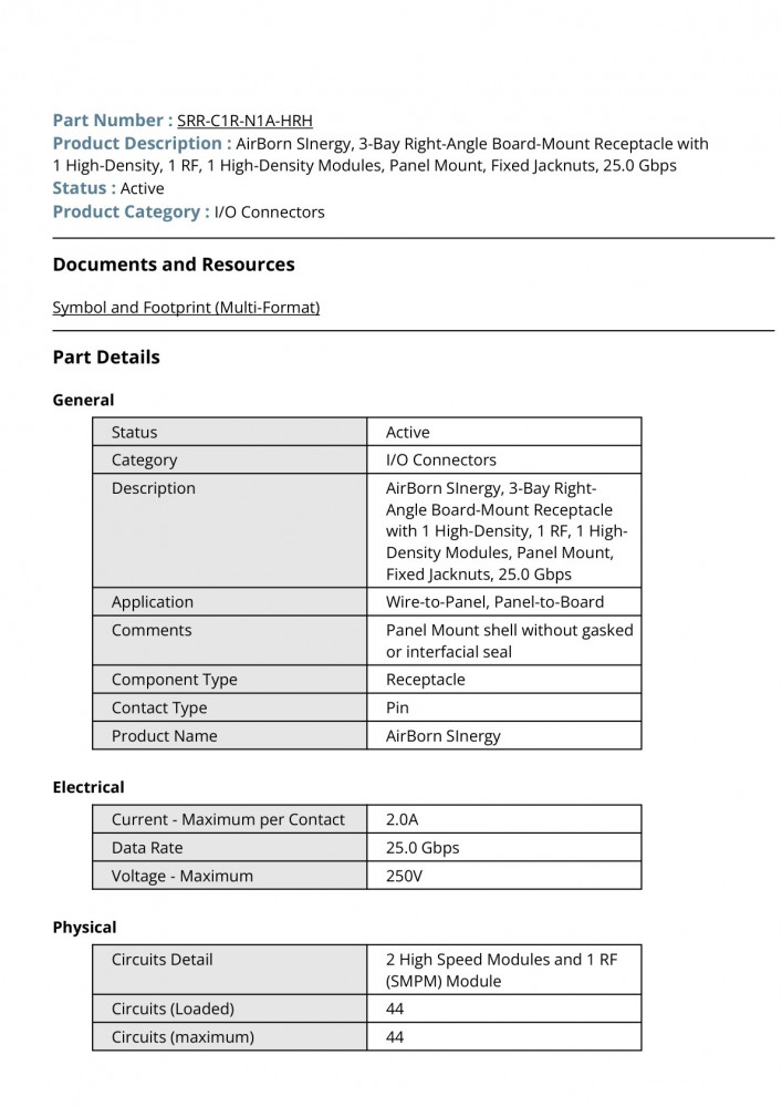 SRR-C1R-N1A-HRH product document image, page 1