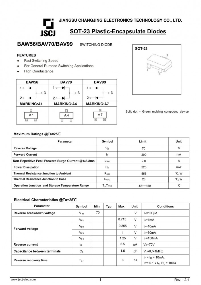 BAV70 datasheet page 1