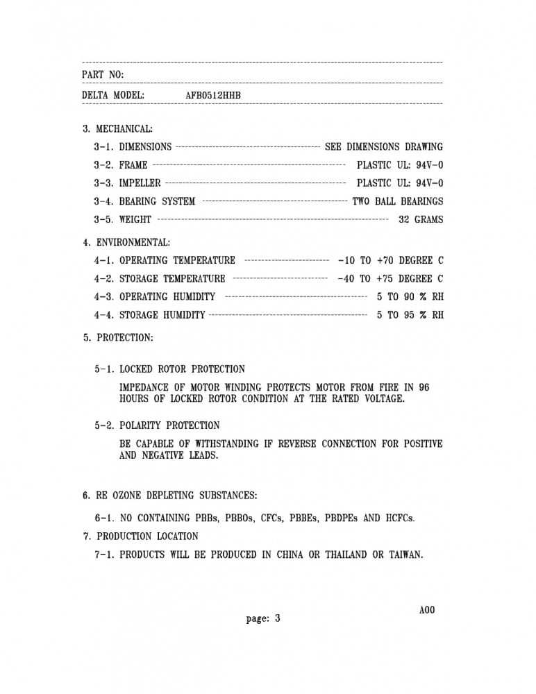 AFB0512HHB technical document page 3