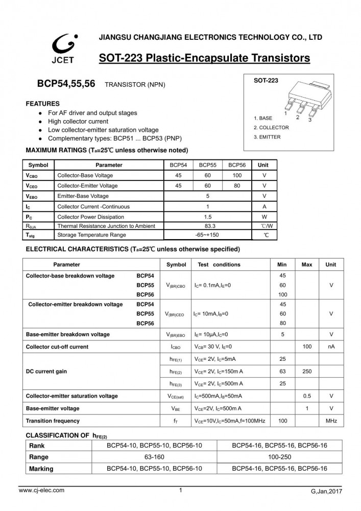 BCP56 datasheet page 1