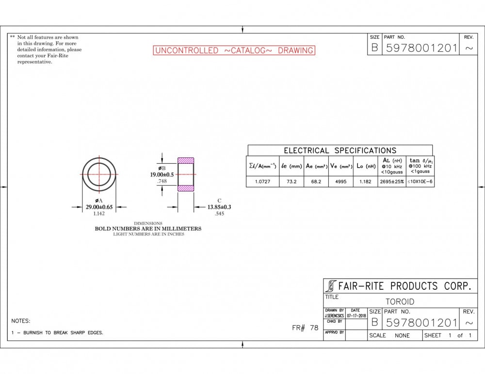 Fair-Rite 5978001201 technical document preview