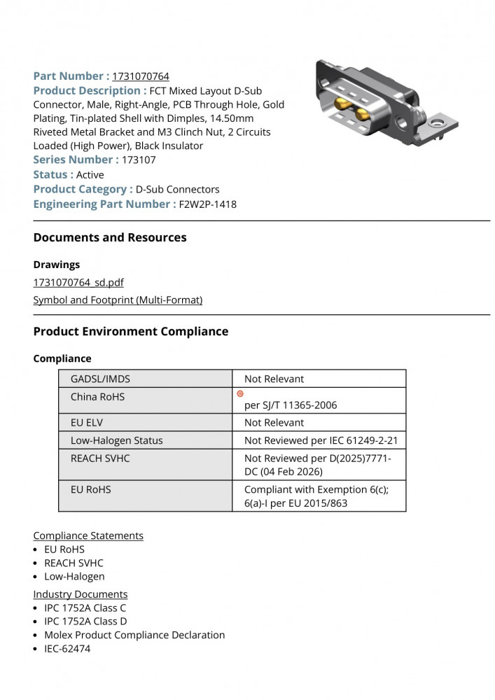 MOLEX 1731070764 technical drawing preview, page 1