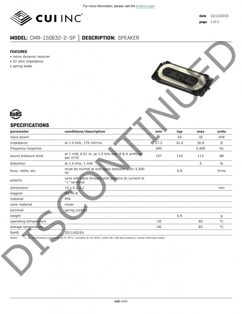 CMR-150632-2-SP datasheet page 1