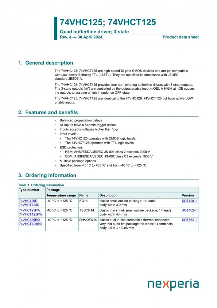 74VHC125PW,118 datasheet page 1