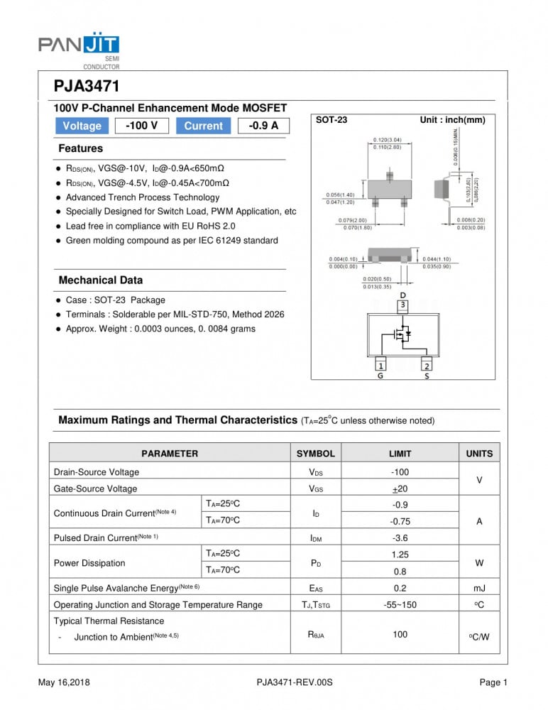 PJA3471 datasheet page 1