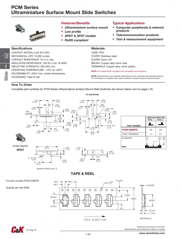 C&K PCM series technical documentation page 1
