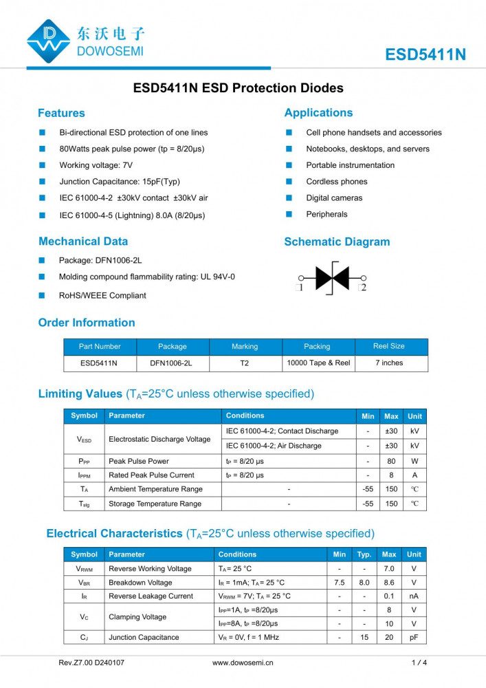 ESD5411N-DW datasheet page 1