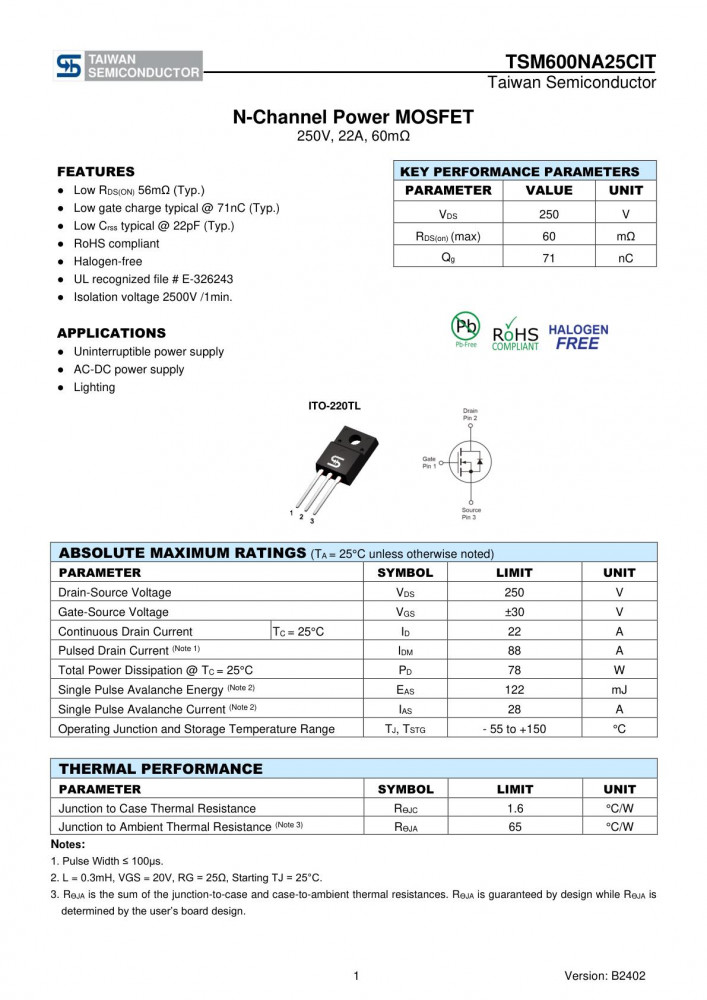 TSM600NA25CIT datasheet page 1