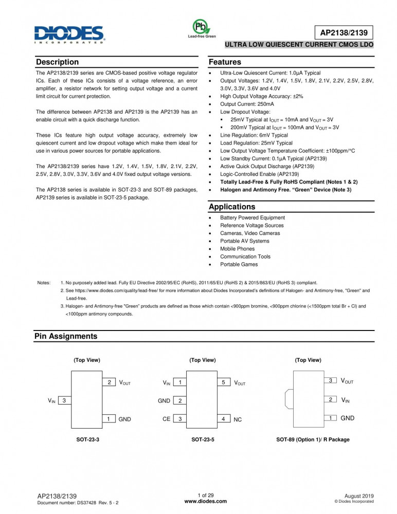AP2138 datasheet page 1