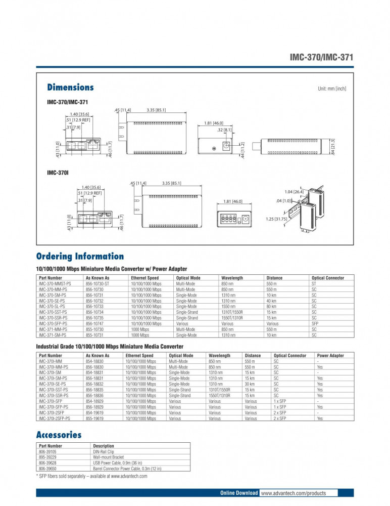 ADVANTECH IMC-370 and IMC-371 product documentation page 2