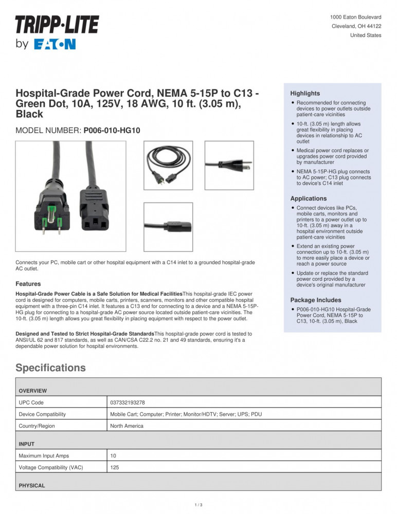 P006-010-HG10 technical document page 1