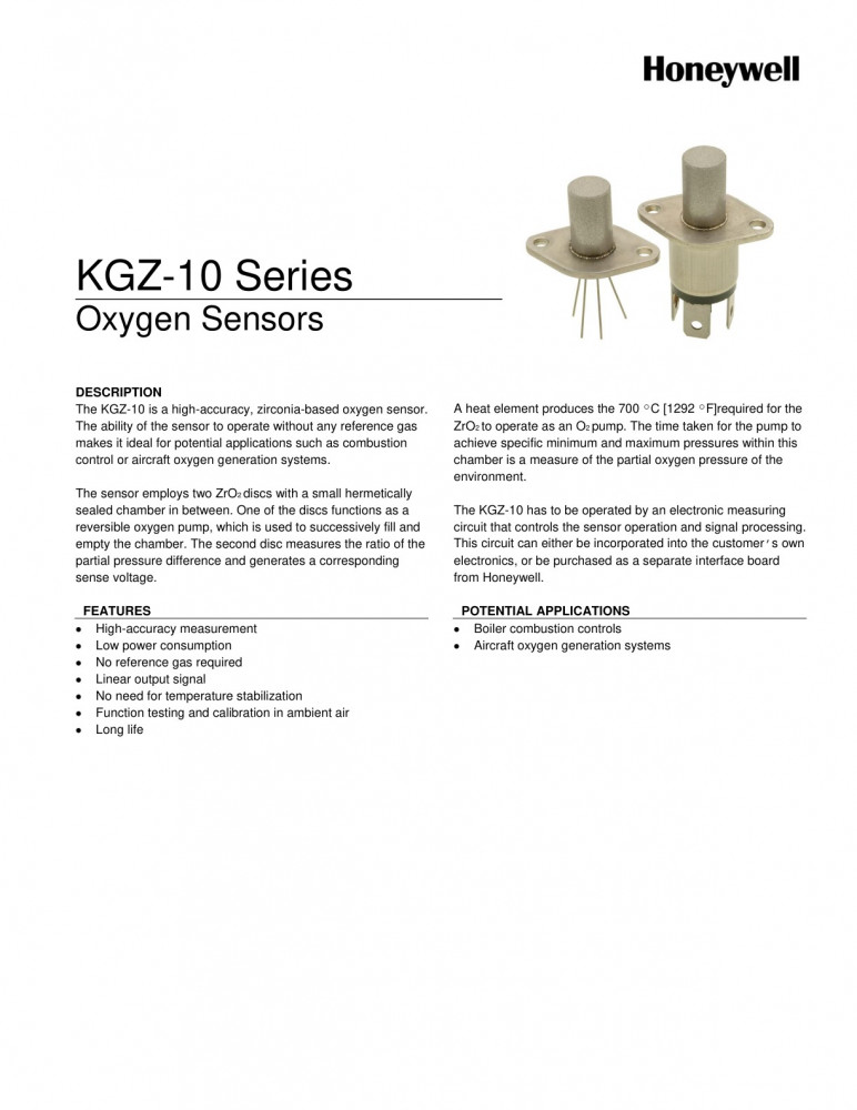 Honeywell KGZ-10 series datasheet page 1