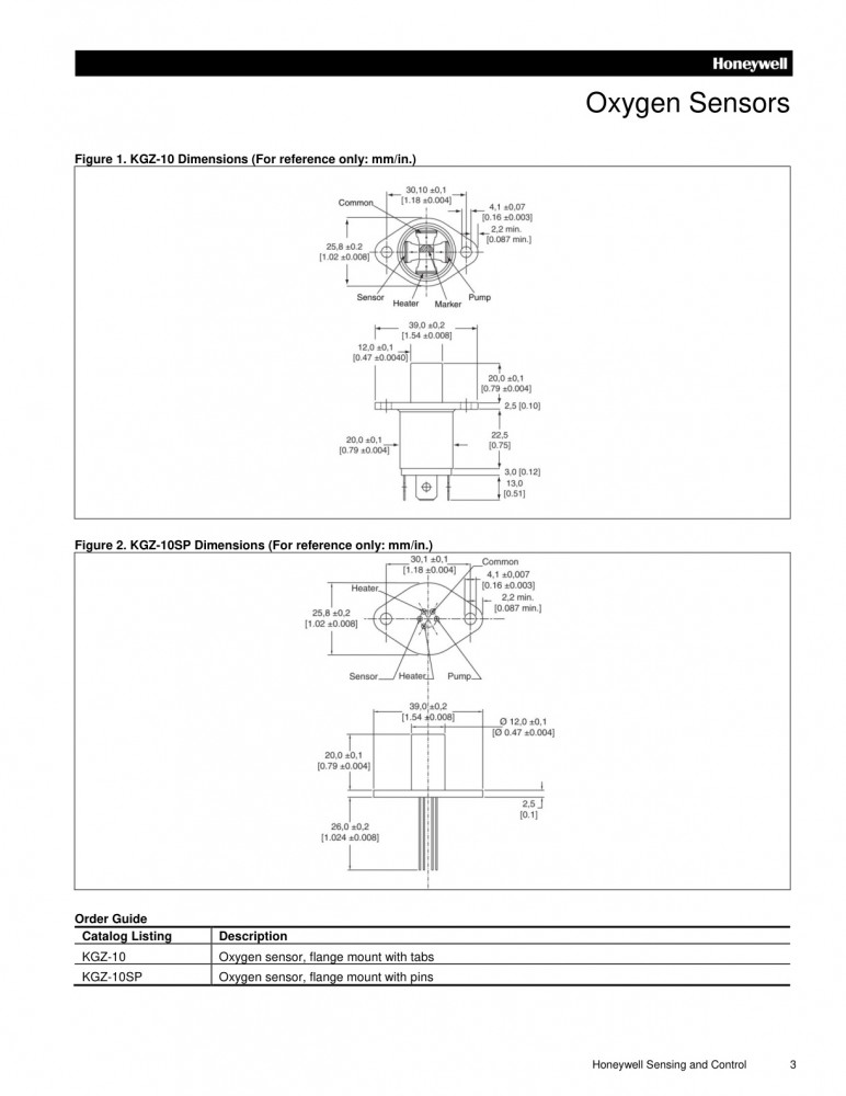 Honeywell KGZ-10SP dimensional drawing